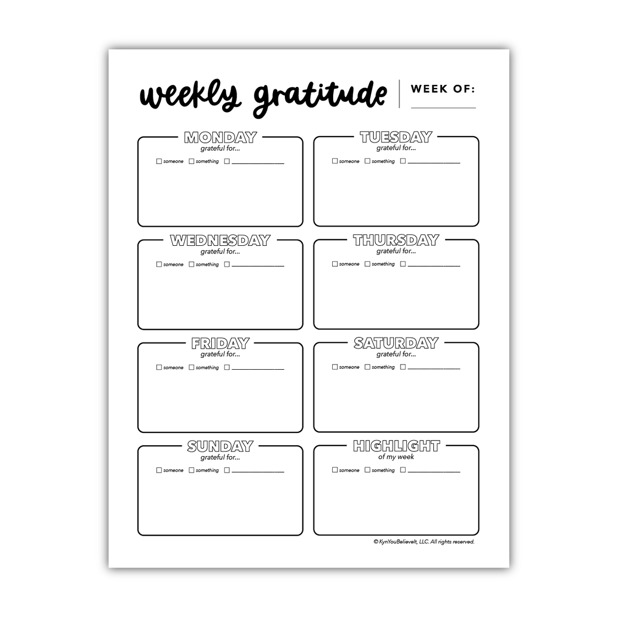Weekly Gratitude Tracker (Digital Download) – Kyn You Believe It