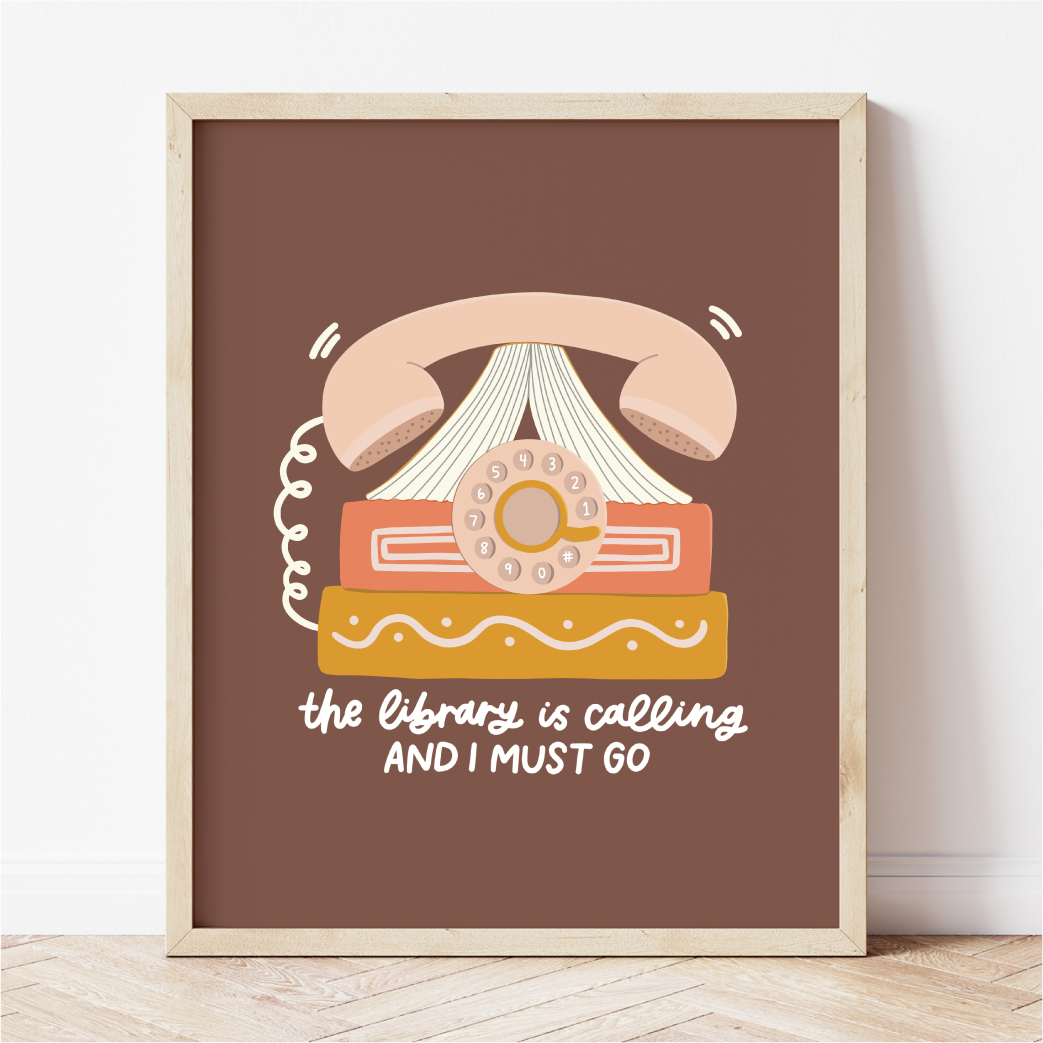 The Library Is Calling Art Print | Bookish Wall Decor – Kyn You Believe It