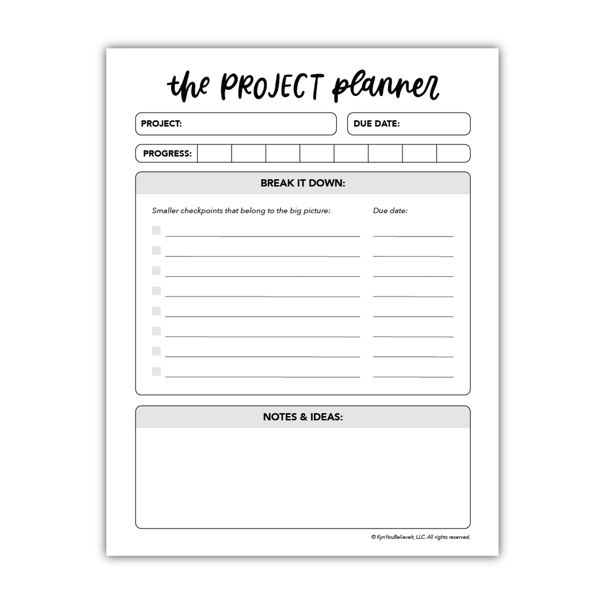 Project Planner (Digital Download) – Kyn You Believe It