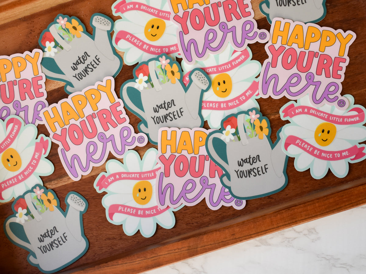 Happy You're Here Sticker | Cute Laptop Decals – Kyn You Believe It